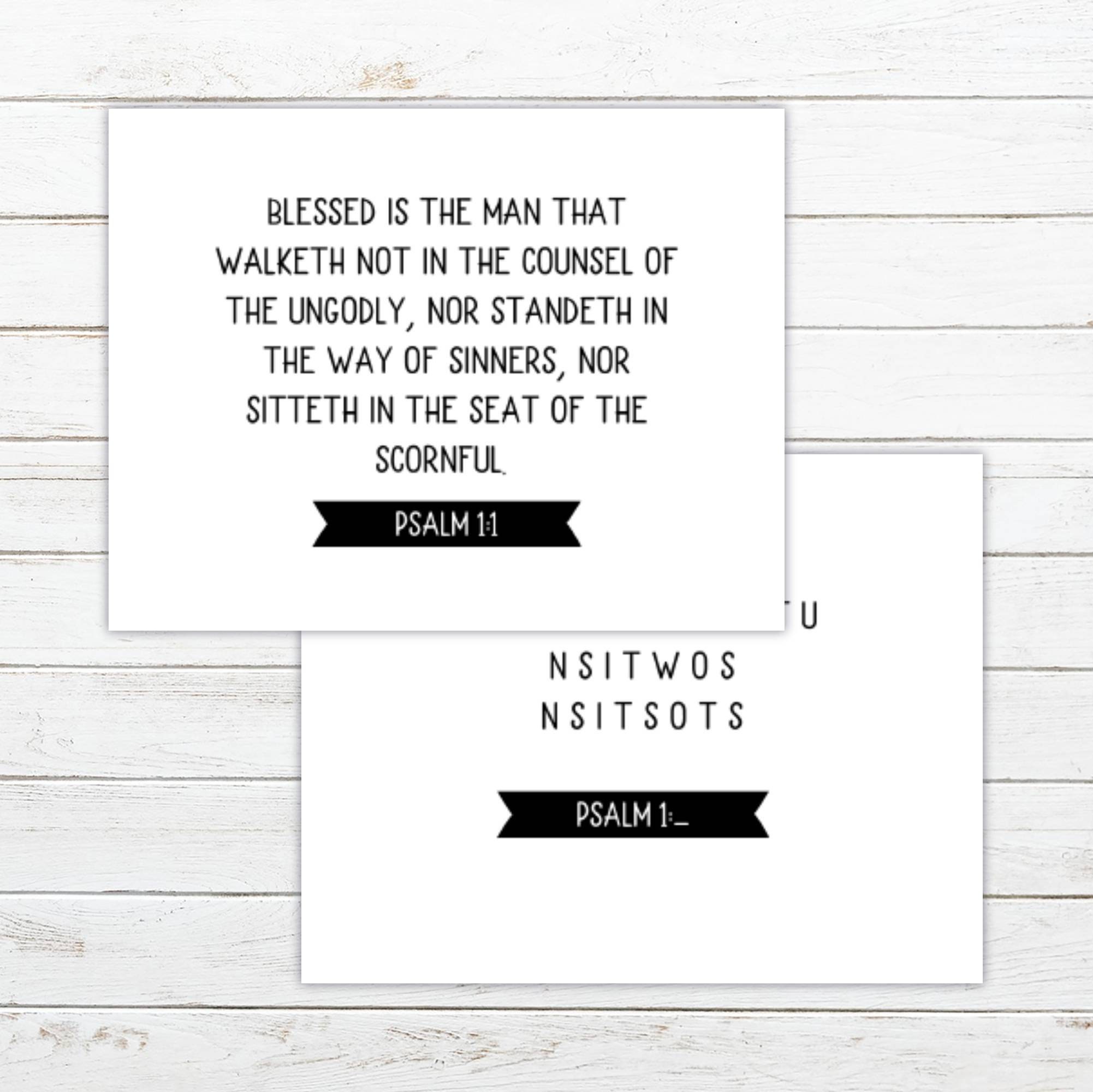 Psalm 1 Printable Scripture Cards KJV 6 Card Set Large Font Size 5.5x4 ...
