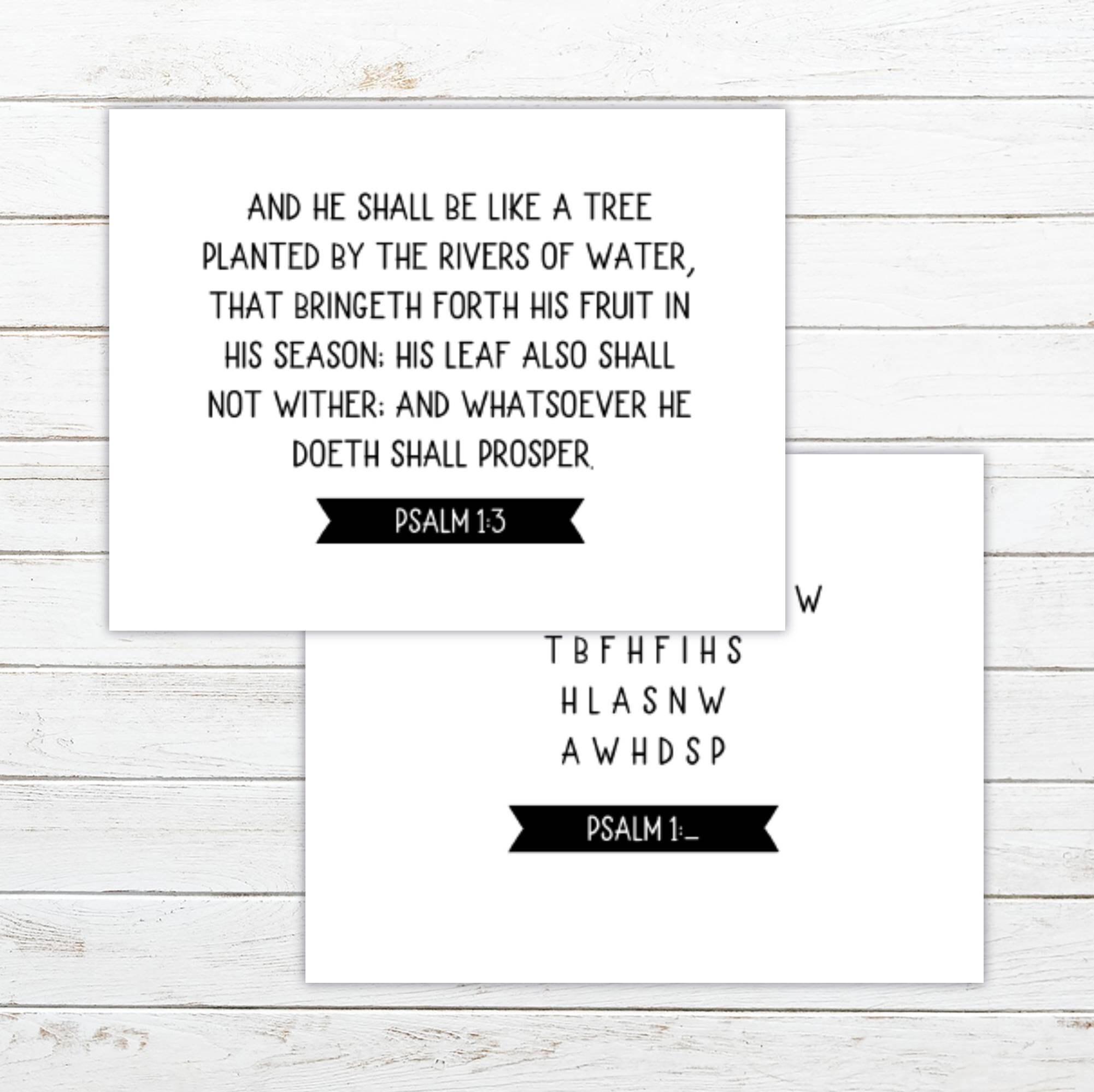 Psalm 1 Printable Scripture Cards KJV 6 Card Set Instant | Etsy