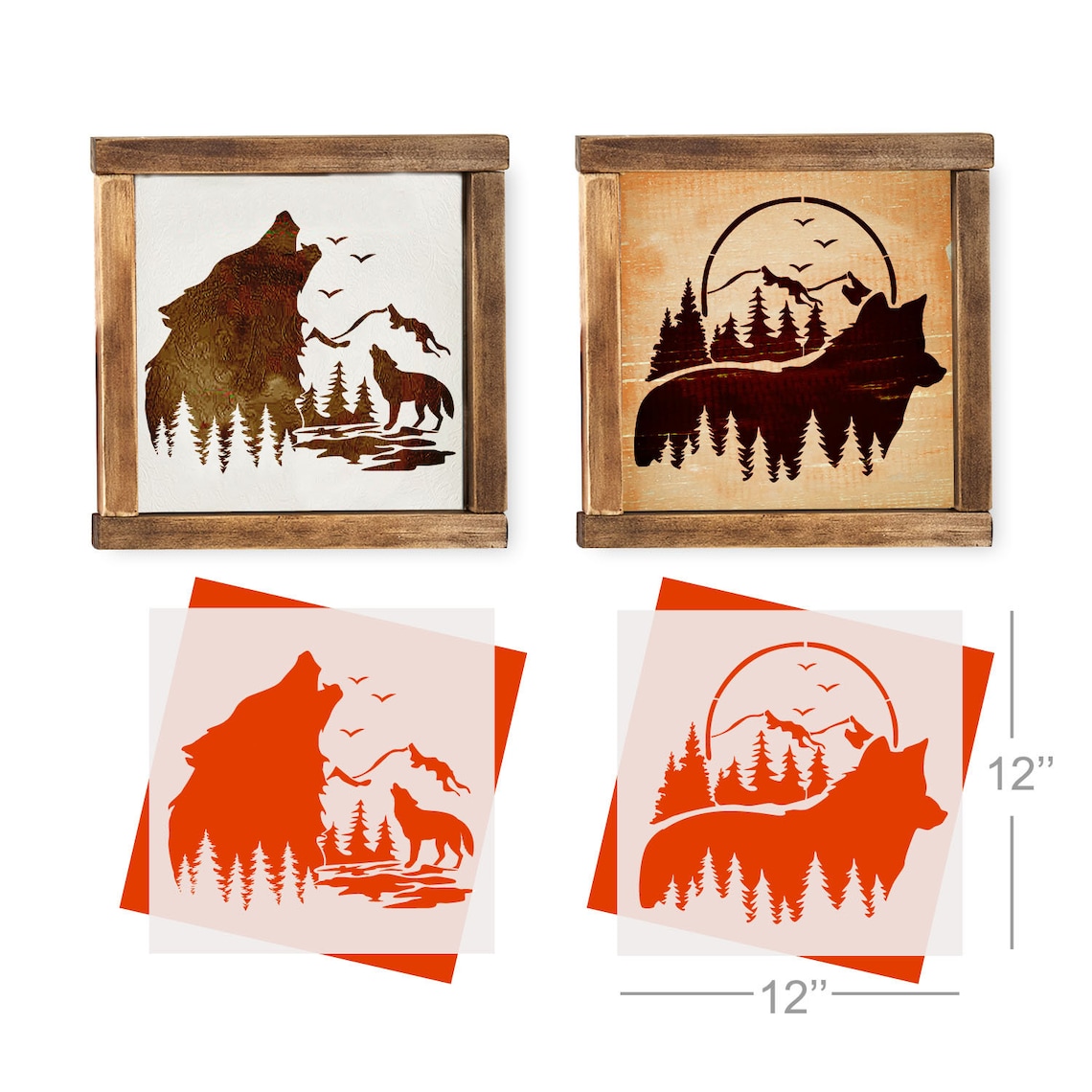 Mountain Forest Wolf Stencils 2 Pack / Reusable Woodland - Etsy