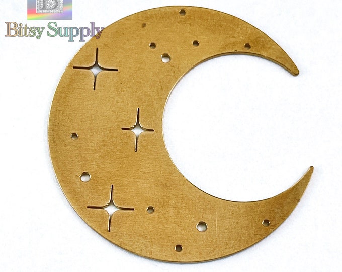 Brass Moon Suncatcher Frame With 4-point Stars and Craters 1.7-inch ...
