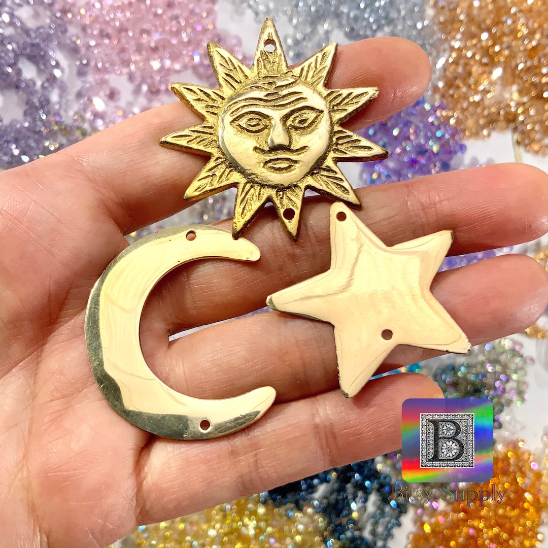 Brass Sun Moon Star Set Suncatcher Frame 1.75-inch 38-45mm Pre-drilled ...