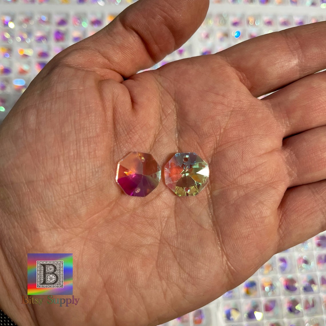 16mm Octagon Prism for Suncatcher 2-hole Aura Small Crystal Octagon AB ...