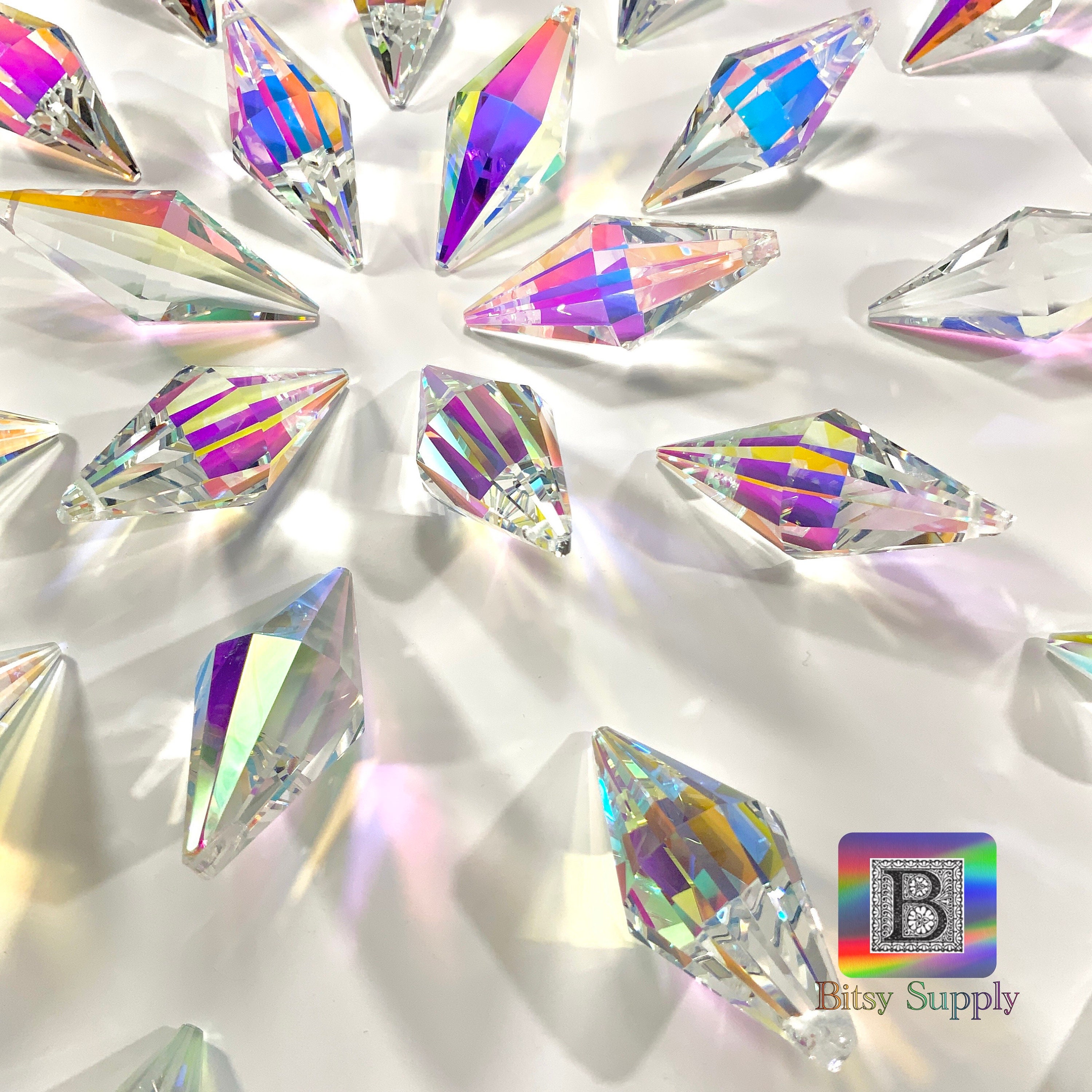 2.5 Inch Step-cut Bicone Crystal | Transparent AB / Aura Coating ...