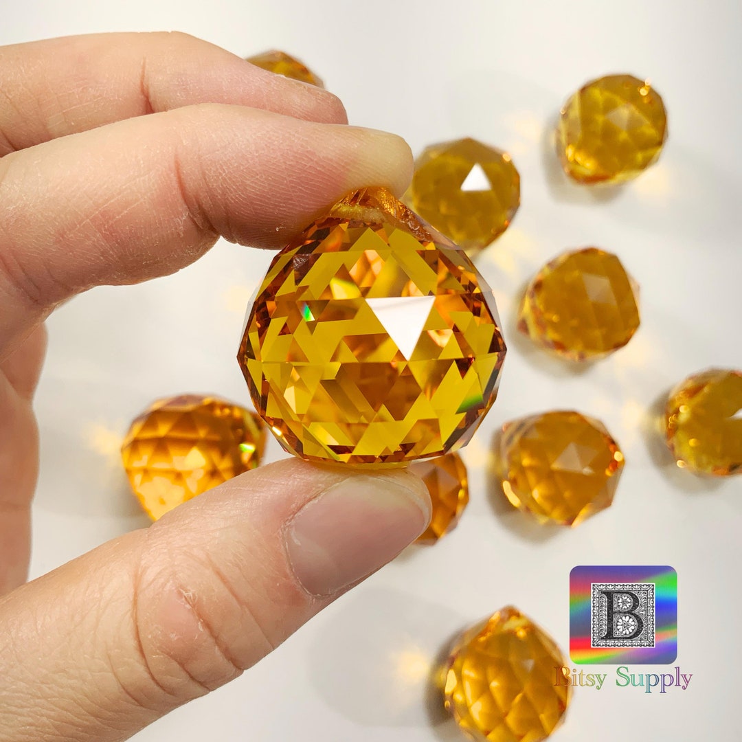 30mm Honey Topaz Crystal Ball Prism Drops for Suncatcher, Faceted ...