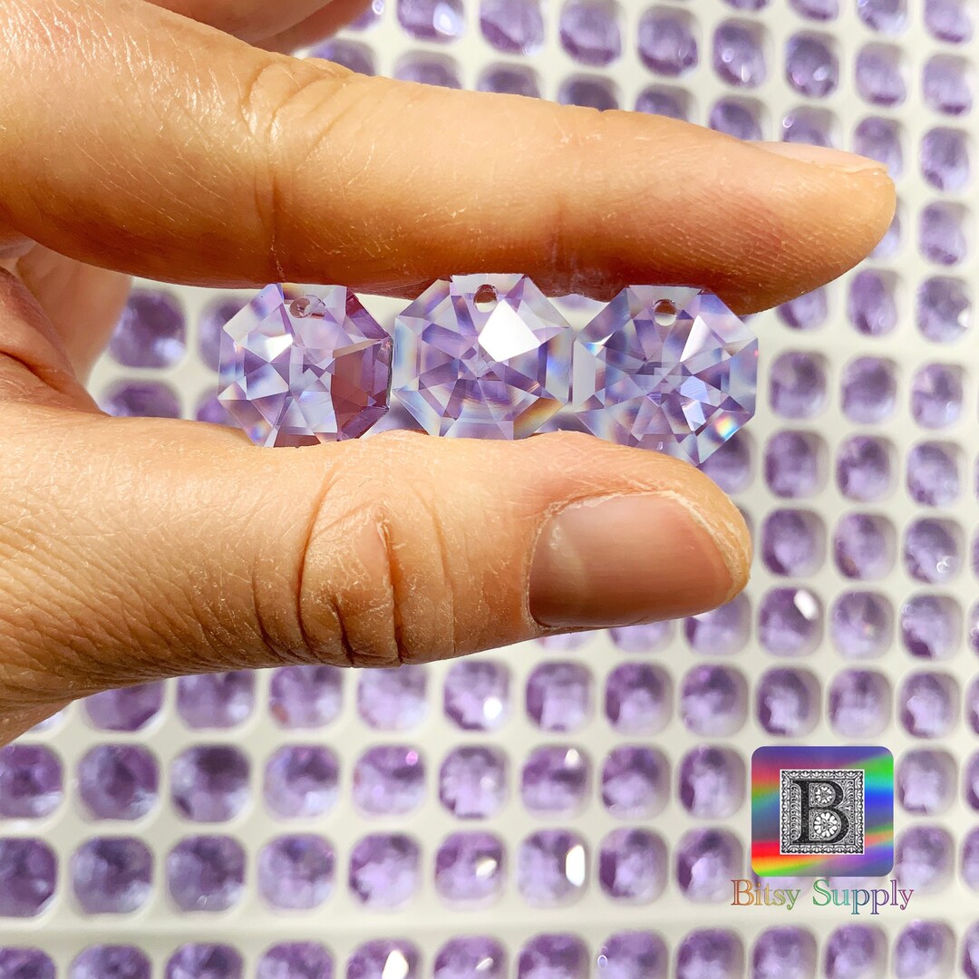 14mm Fancy Octagon 1-hole Violet Prism for Sun Catcher Uncoated Colored ...
