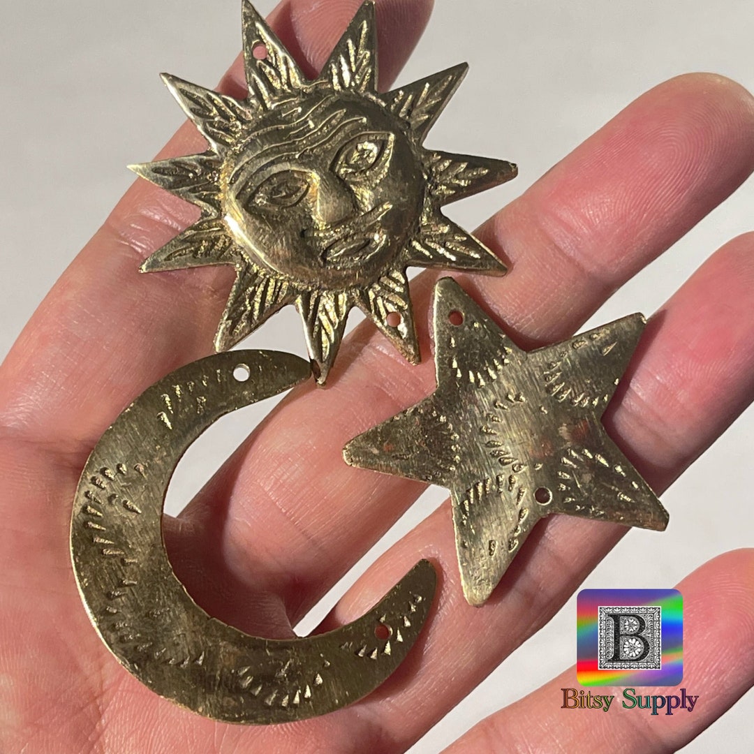 Brass Sun Moon Star Set Suncatcher Frame 1.75-inch 38-45mm Pre-drilled ...