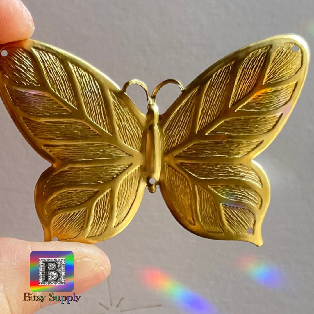 Leaf Wing Butterfly Suncatcher Frame Embossed Brass Butterfly Charm for ...
