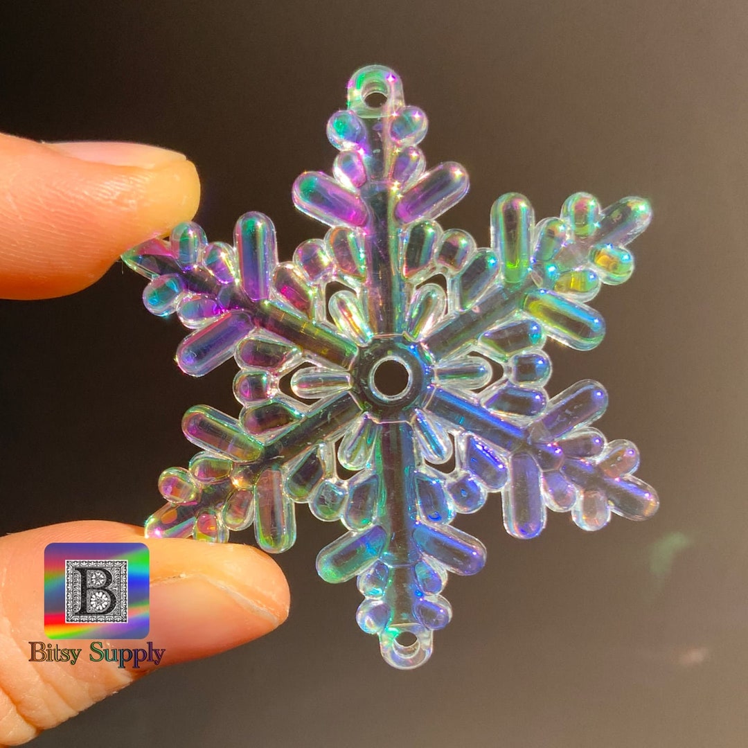 Set of 6 Iridescent Snowflakes 2 Inch Acrylic DIY Christmas Ornament ...