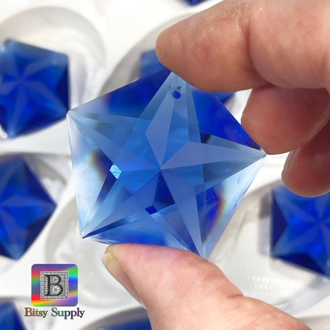 45mm Blue Star Pentagon Crystal Prisms for Suncatcher With Etched Star ...