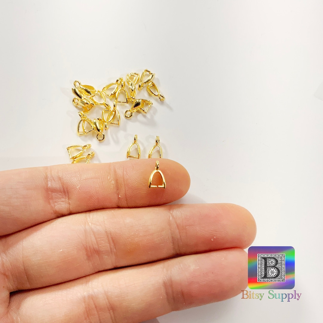 Petite 14k Gold-plated Pinch Bail No Hoop for Small Crystal Teardrop Beads, Connector for ...