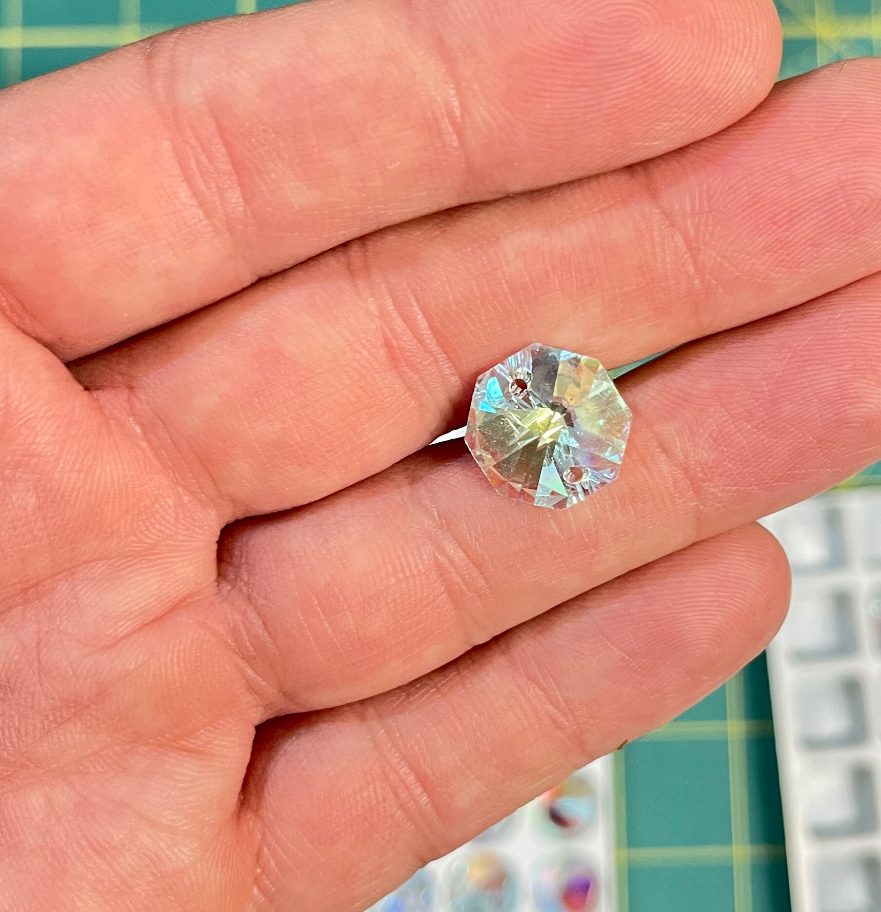 14mm Octagon Prism for Sun Catcher 2-hole Aura Small Crystal Octagon AB ...