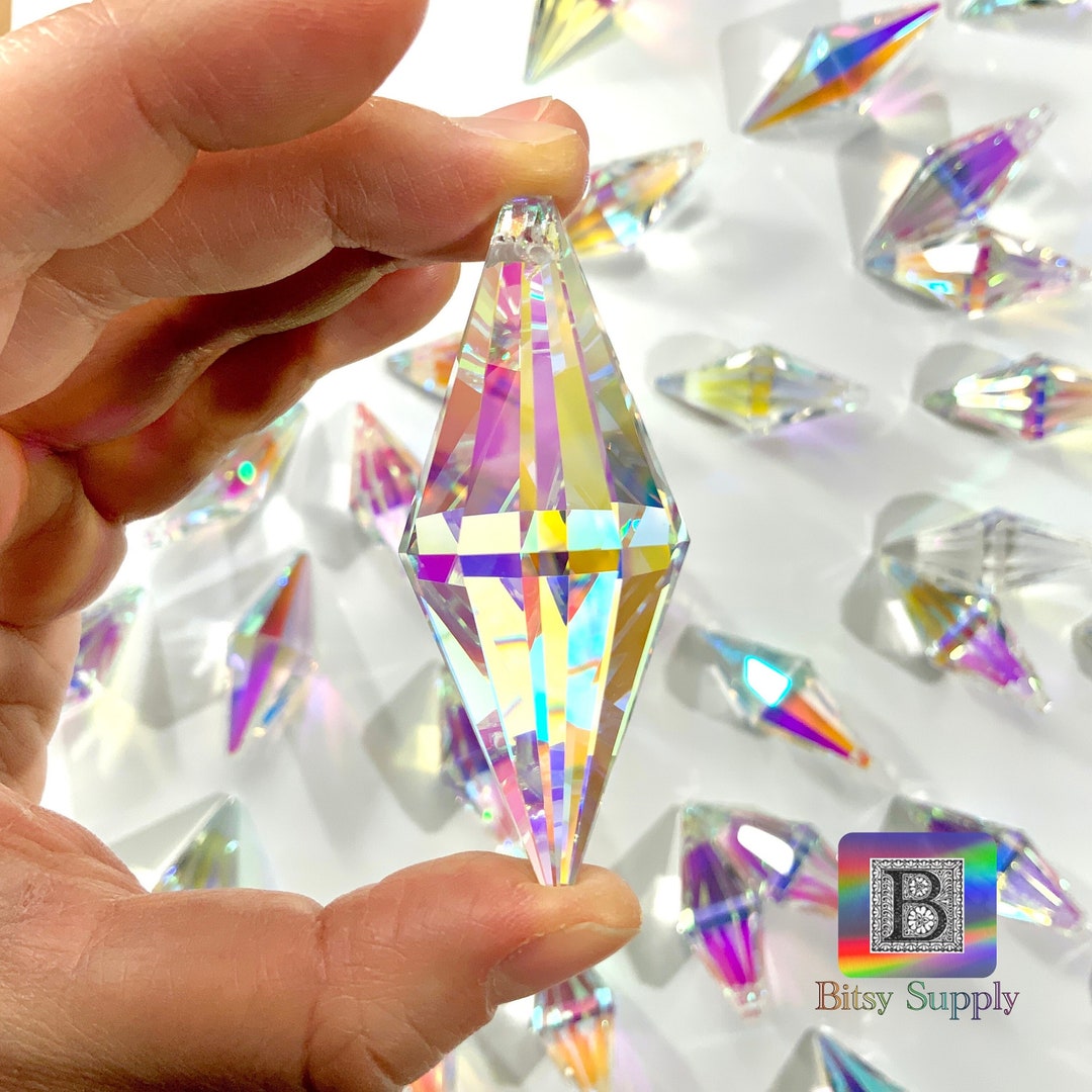 2.5 Inch Step-cut Bicone Crystal | Transparent AB / Aura Coating ...