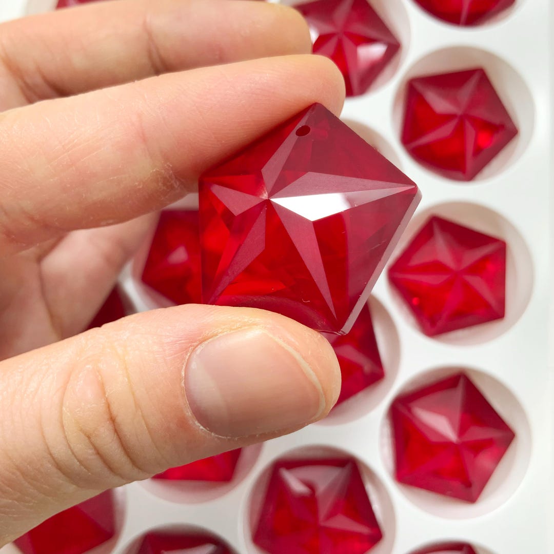 30mm Siam Red Star Pentagon Crystal Prism Suncatcher Star Pentacle 1 ...