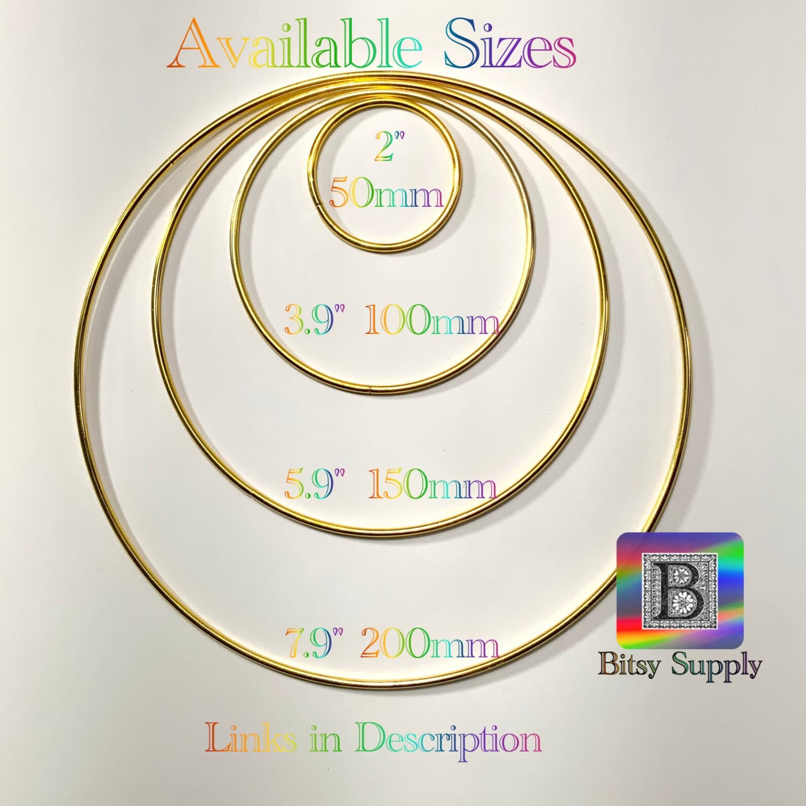 2" Metal Ring Suncatcher Frame | Set of 5 Gold Colored Macrame Hoops ...