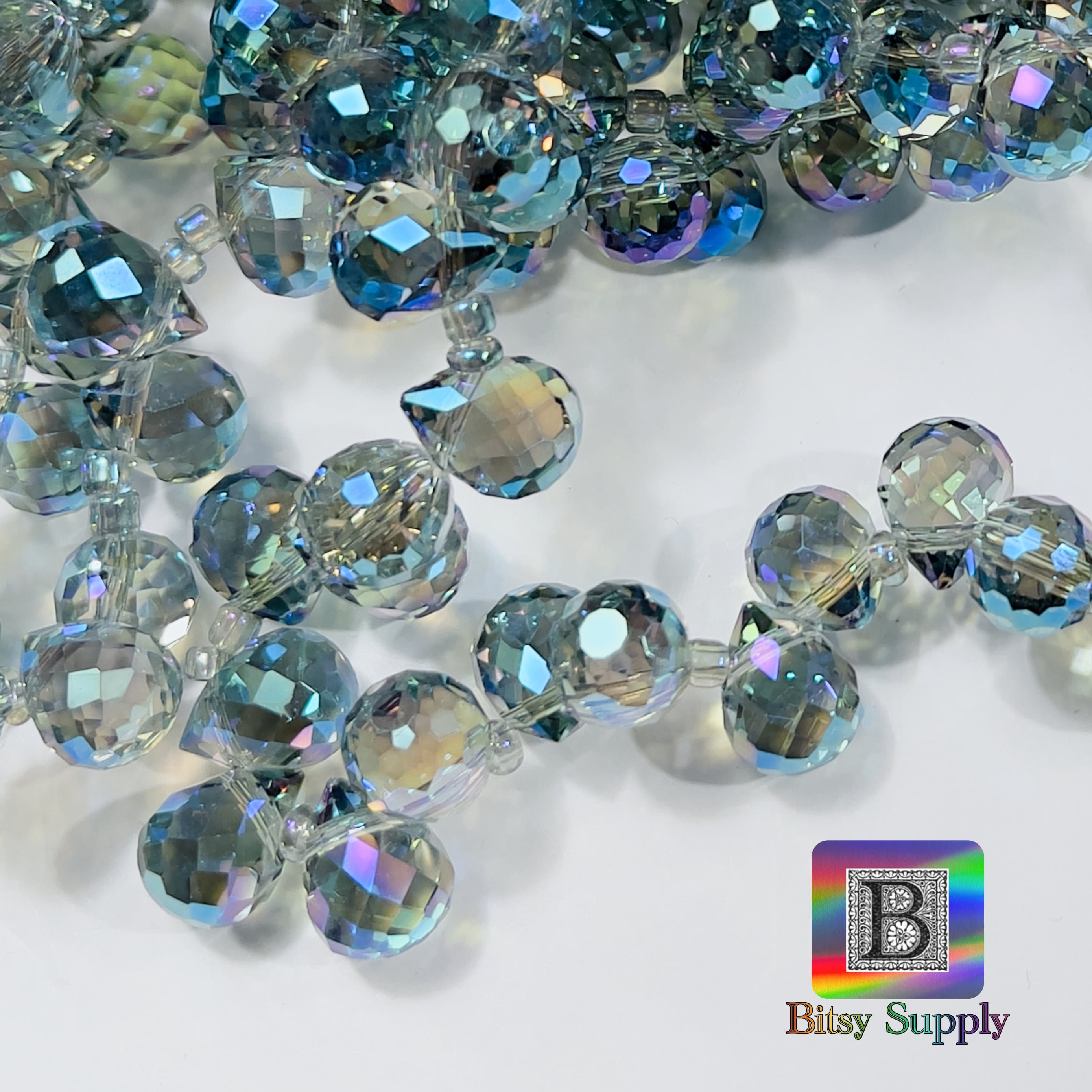 10x8mm 12” Strand Blue Cosmo AB Faceted Crystal Teardrop Beads for ...