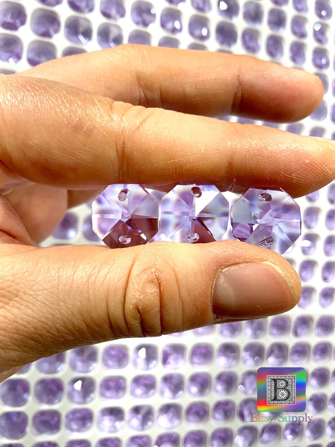 14mm Basic Octagon 2-hole Violet Prism for Sun Catcher Uncoated Colored ...