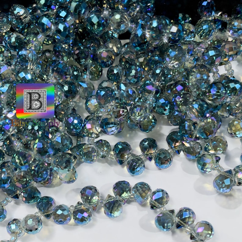 10x8mm 12” Strand Blue Cosmo AB Faceted Crystal Teardrop Beads for ...