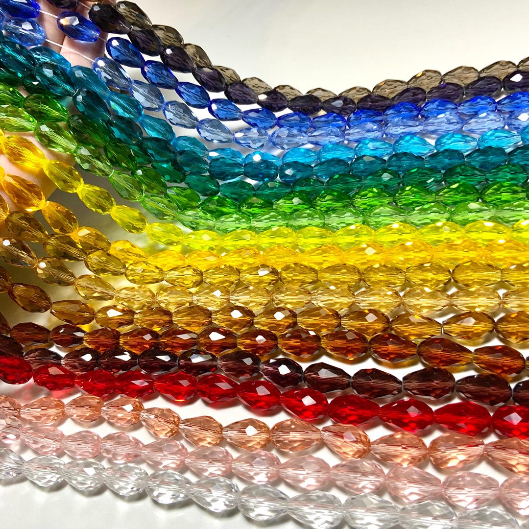 15x10mm Faceted Teardrop Crystal Beads, 28 Inch Strand Glass Beads DIY ...