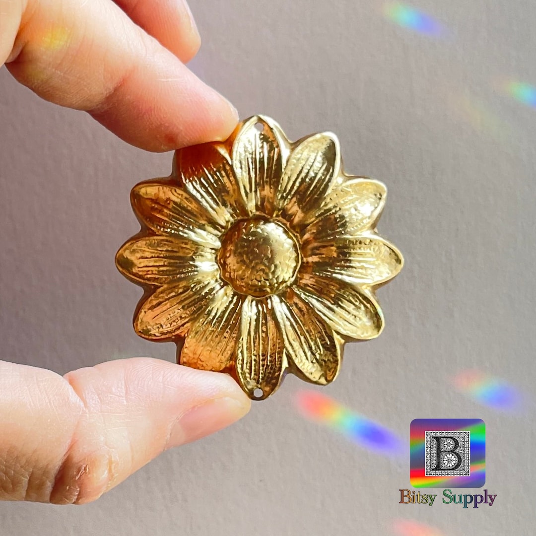 1.75 Inch Daisy Suncatcher Frame 2-hole Embossed Brass Flower Charm for ...