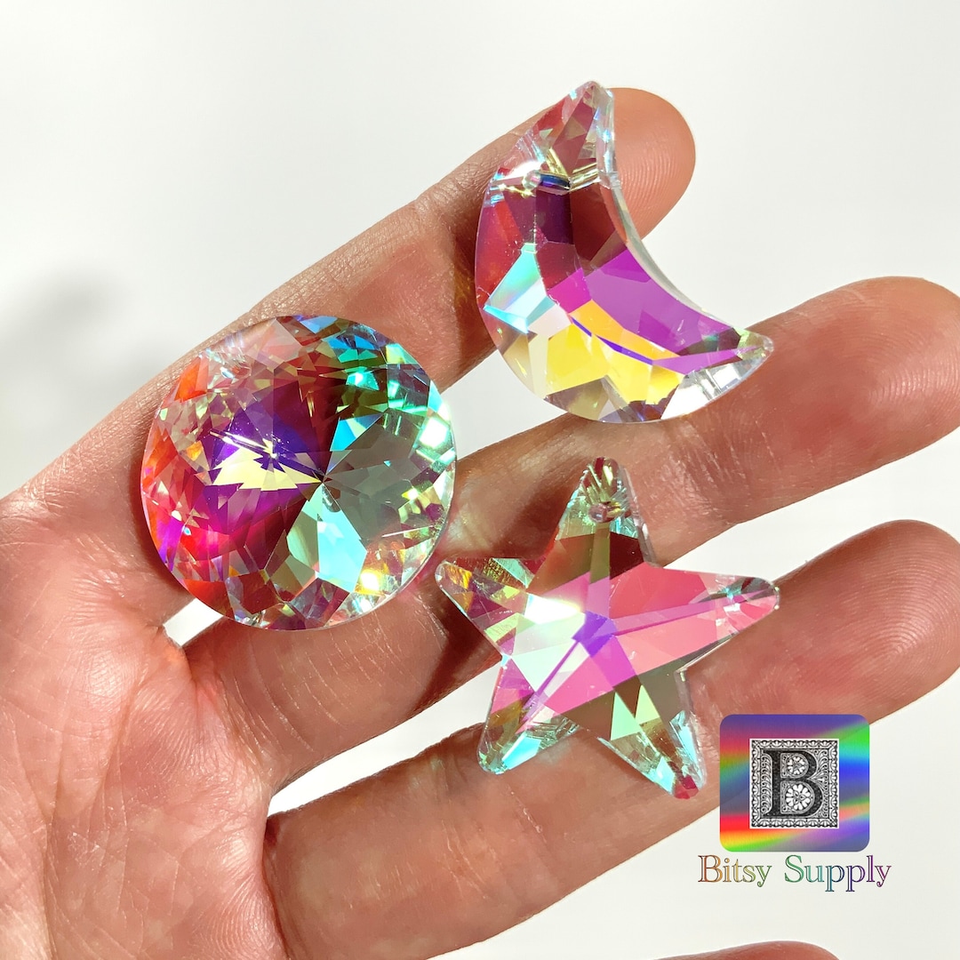 Large Sun Moon Star Crystal Sun Catcher Set | AB / Aura Crystal ...