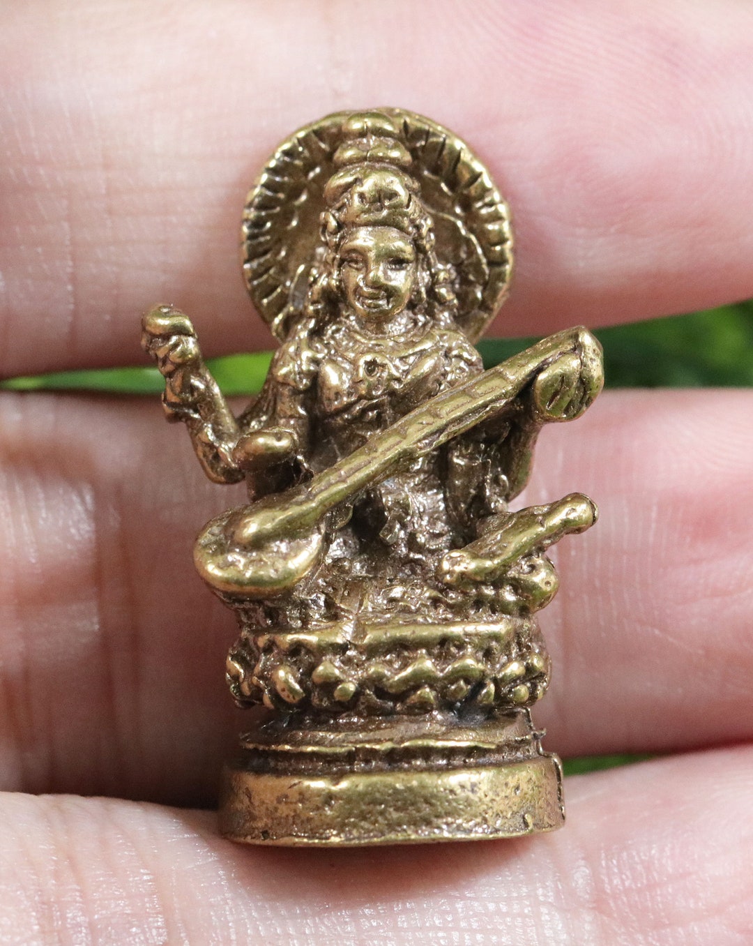 Saraswati Brass Amulet: Hindu Goddess Sculpture, Thai Talisman (2pcs ...