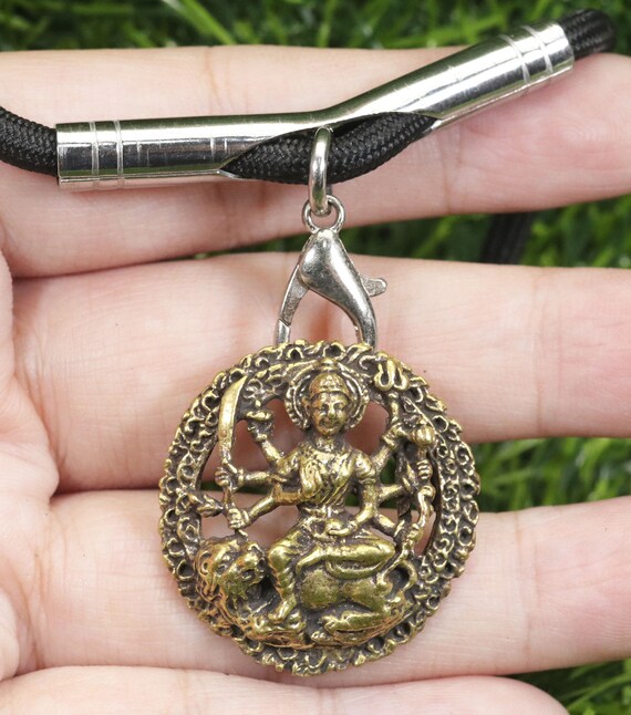 Brass Maa Durga Pendant Necklace: Hindu Goddess Jewel… - Gem