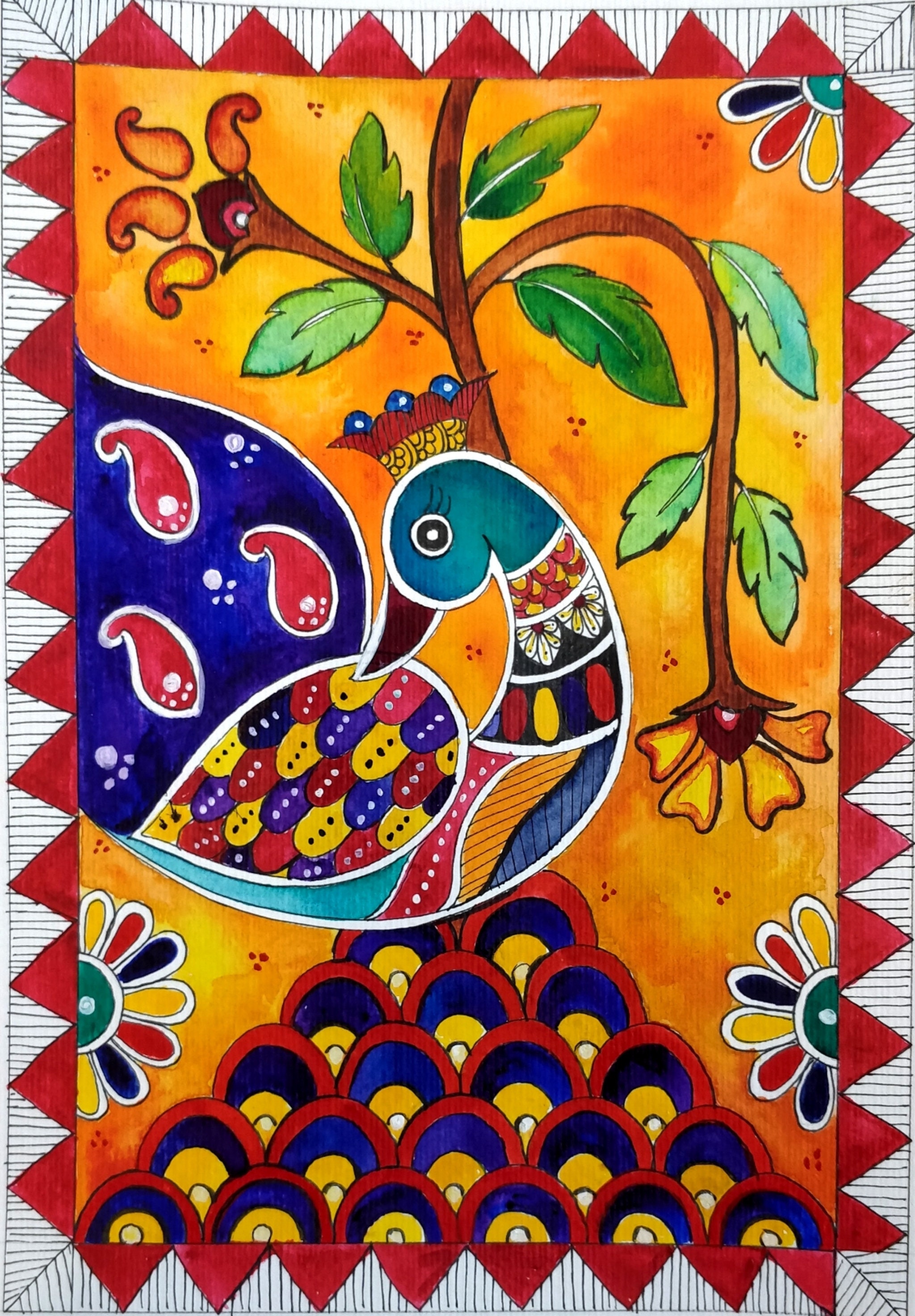 Madhubani Art Madhubani Painting Madhubani Peacock Indian | Etsy