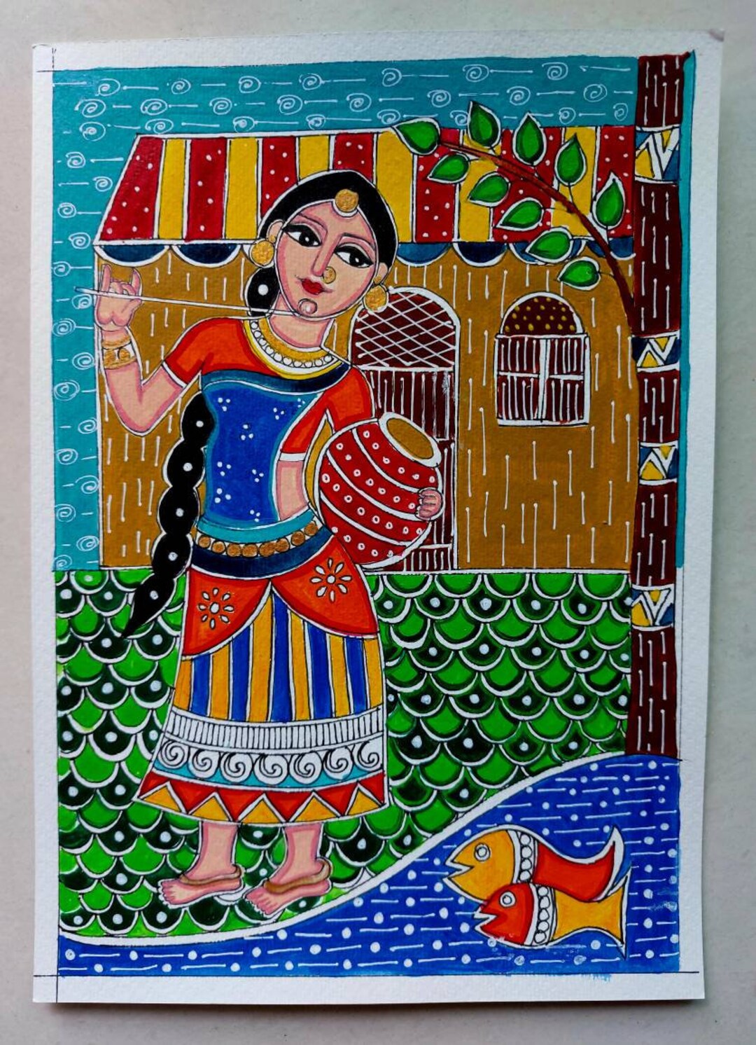 Set of 2 Madhubani Paintingmadhubani Art Madhubani Lady - Etsy Norway