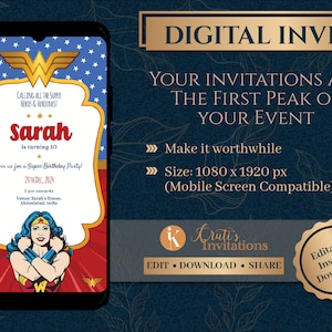 Wonder woman invitation - Etsy