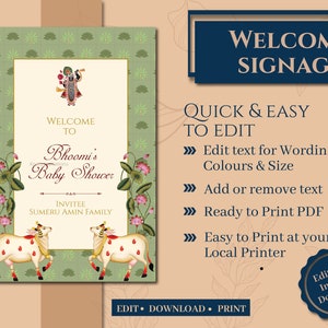 Pichwai Baby Shower Welcome Sign: Indian Theme (24x36" Digital Download ...