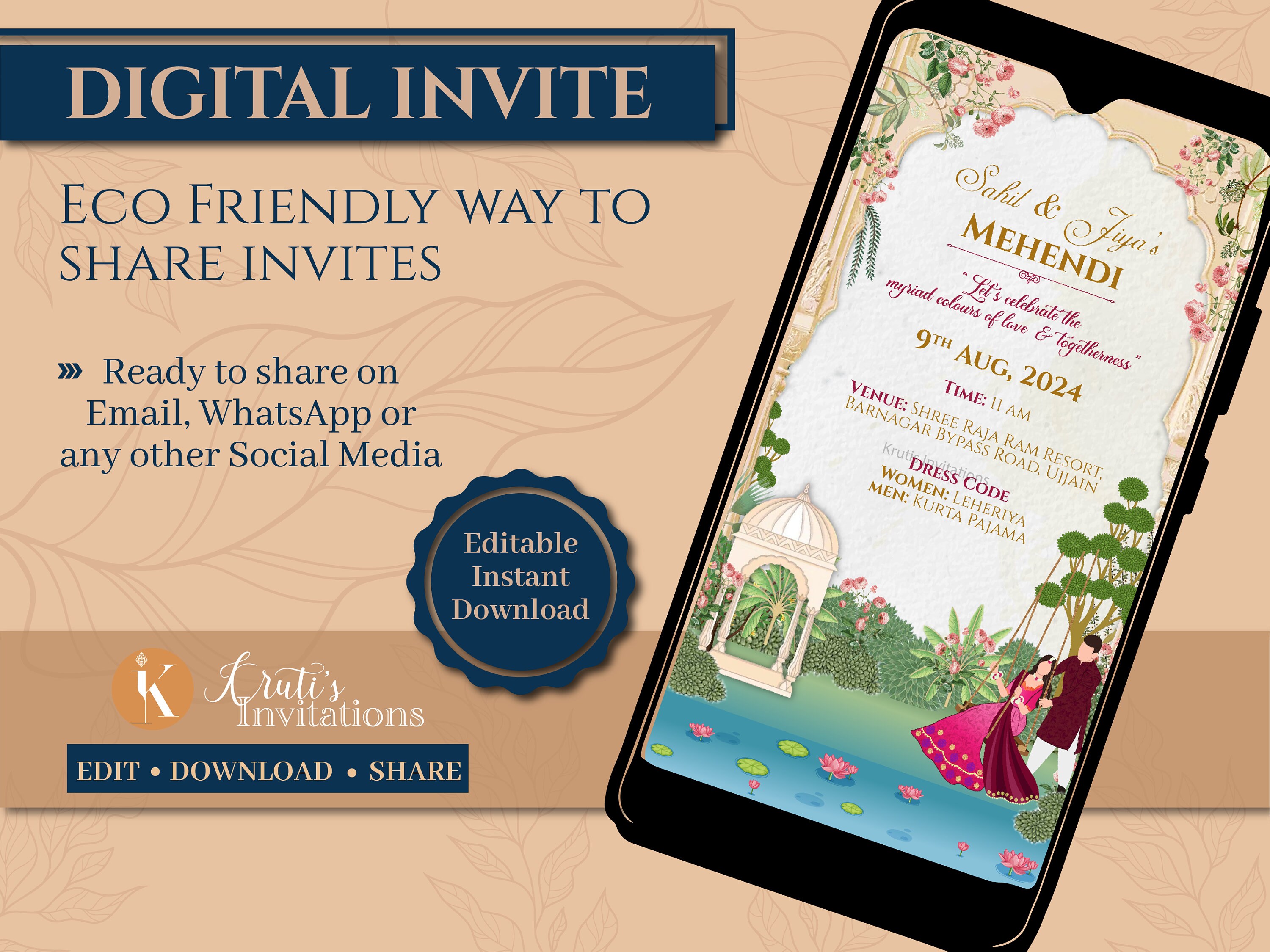 Mehndi Invitations , Mehendi Invitation Digital Mehndi Invite, Digital ...