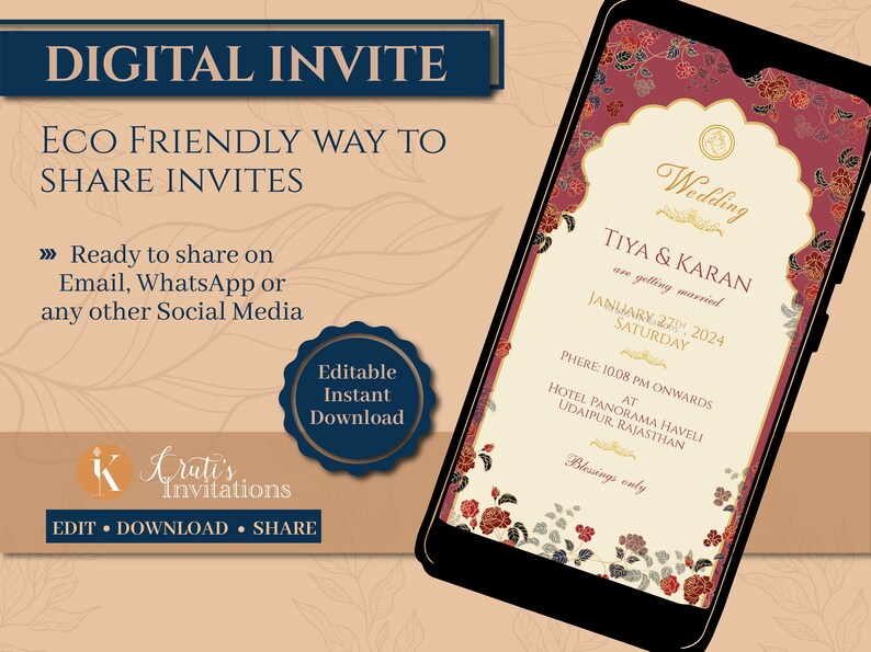 Indian Wedding Invitation Digital Hindu Wedding Cards | Indian Wedding ...