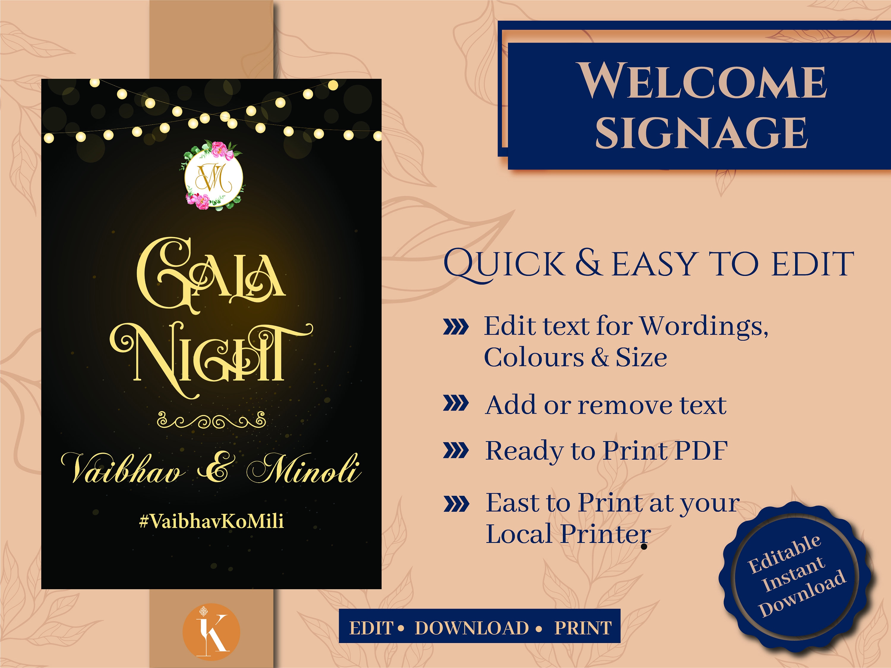 Gala Night Welcome Signage , Sangeet Welcome Sign , Welcome Signage ...