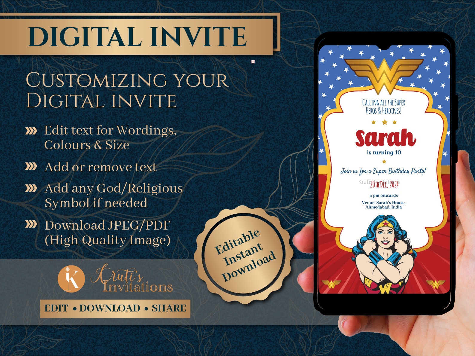 Wonder Woman Birthday Invitation Wonder Woman Themed Bday Invitation ...