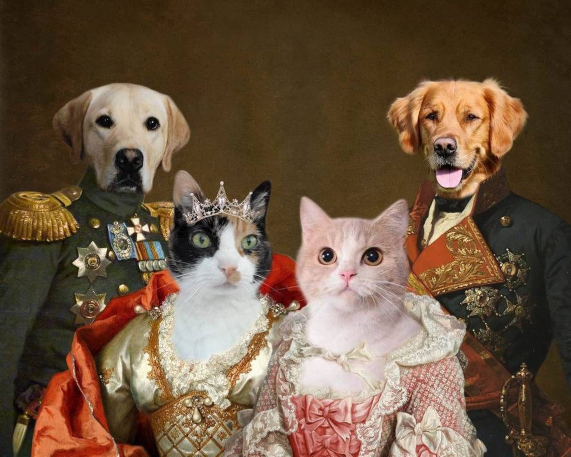 Custom Multi Historical Pet Portraits 4 Pets Renaissance | Etsy
