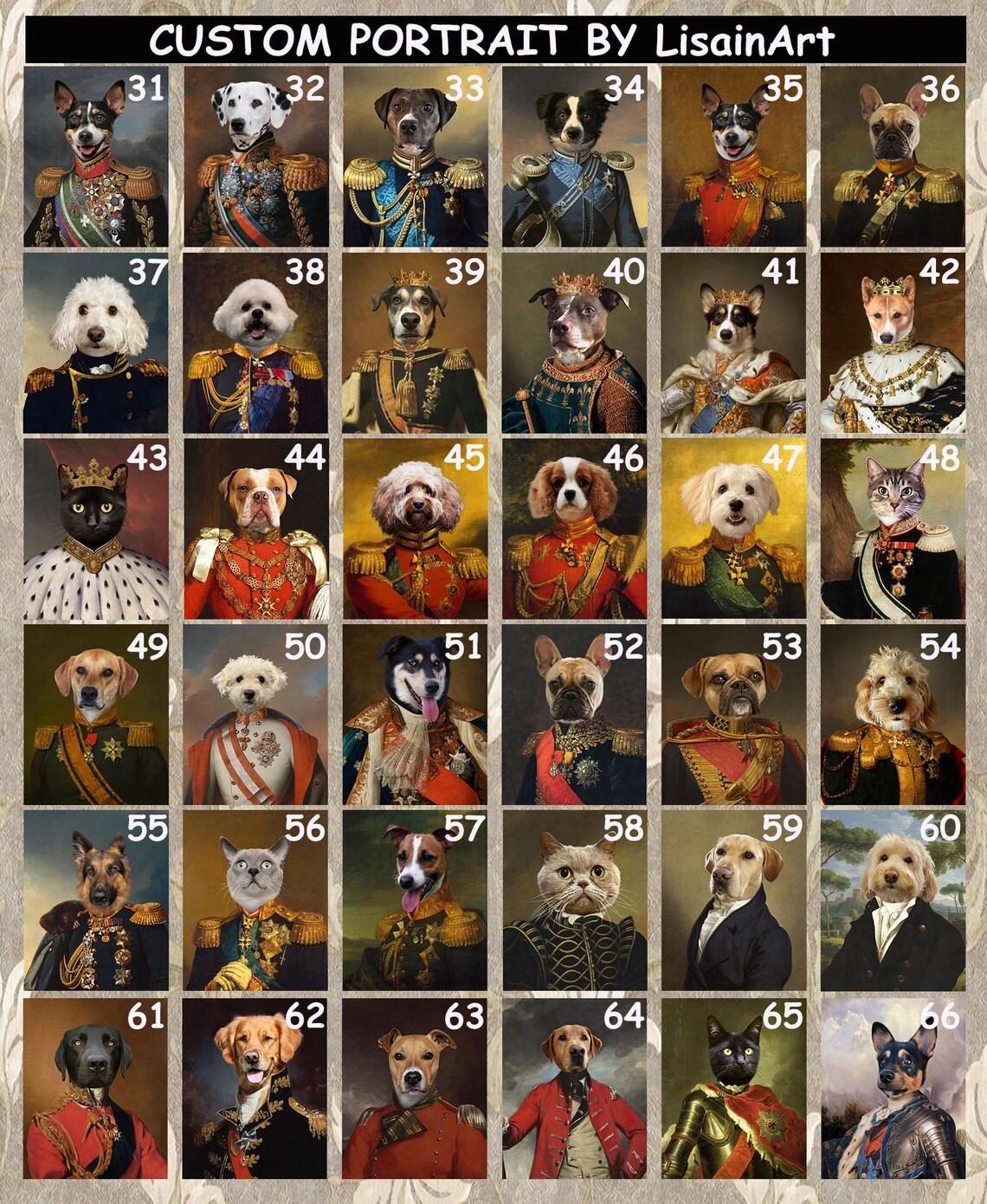 Custom Military Pet Portrait, Renaissance Pet Portrait, Classic Pet ...