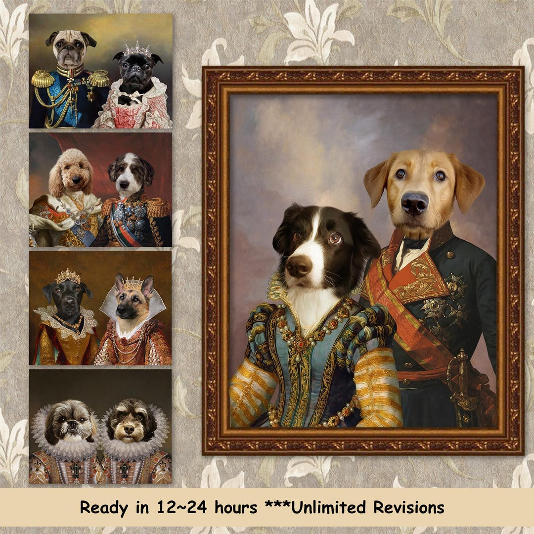 Custom Family Pet Portrait Regal,custom Pet Portrait,2 Pet Portraits ...