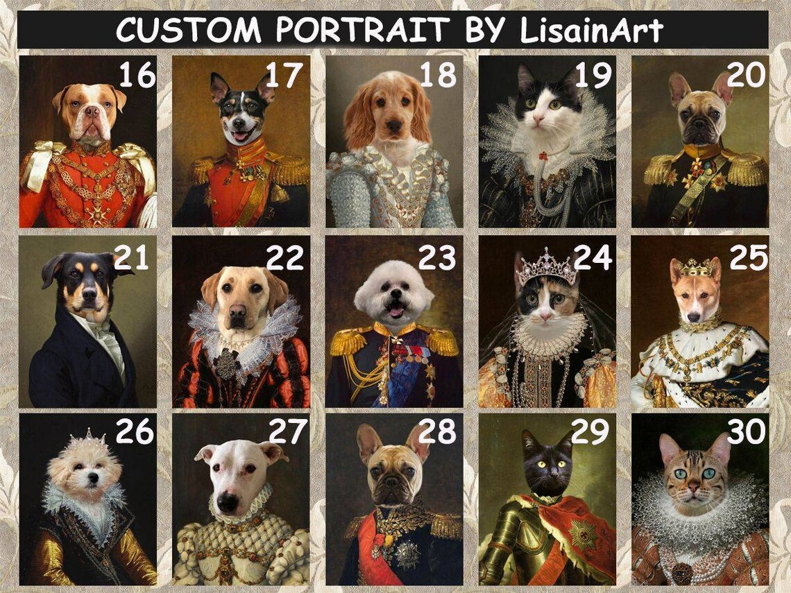 Custom Dog Portrait From Photo Custom Historical Pet | Etsy