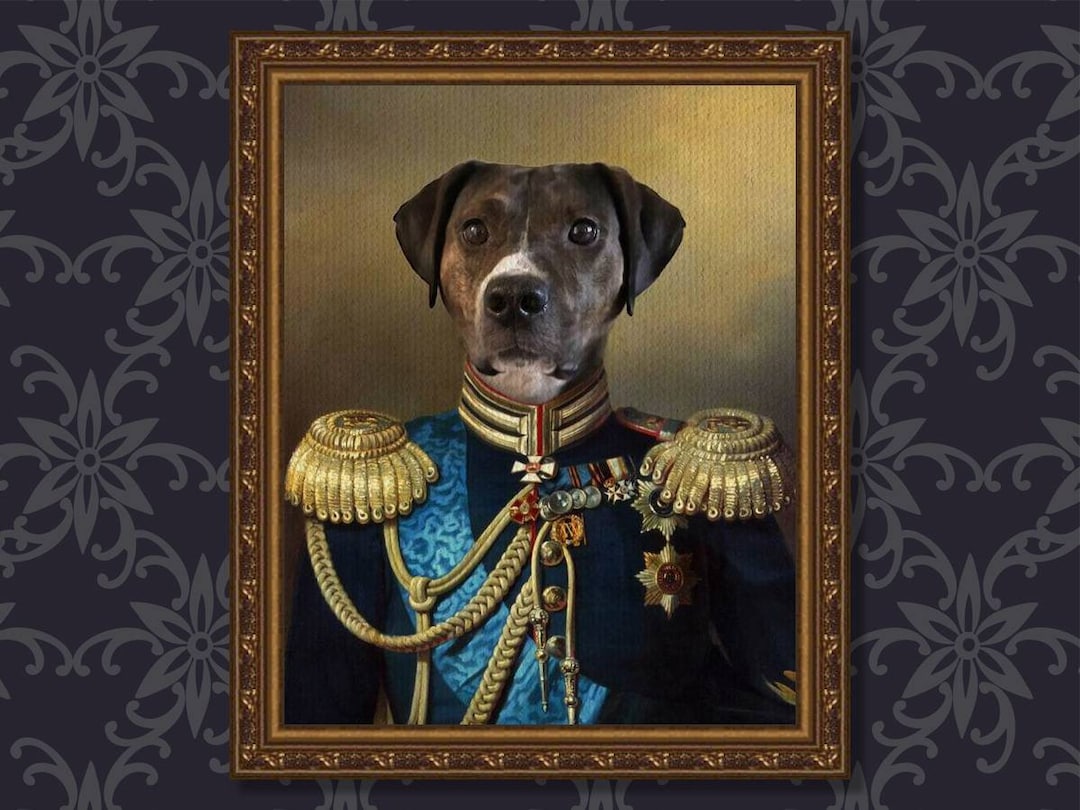 Custom Pet Portrait, Custom Dog Portrait in Military Uniform, Royal Pet ...