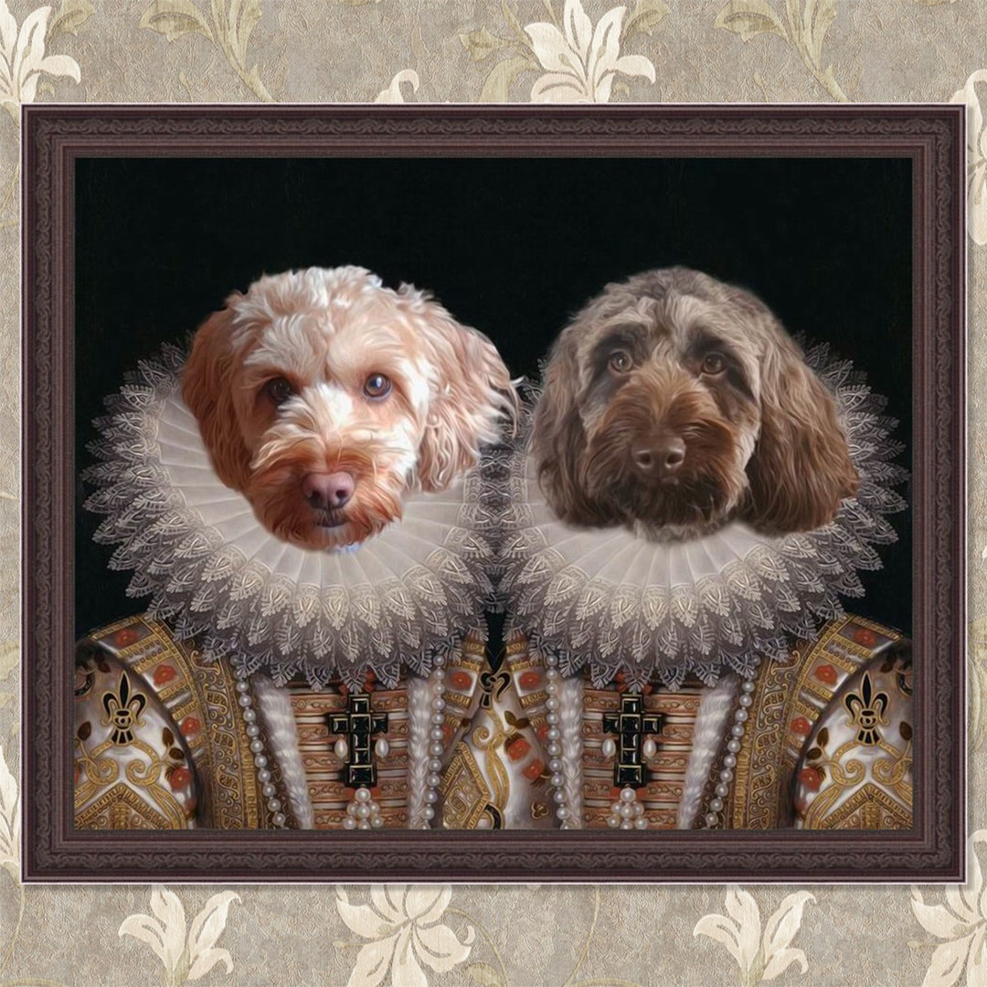 Custom Multiple Pet Portrait From Photo,royal Pet Portrait,personalized ...