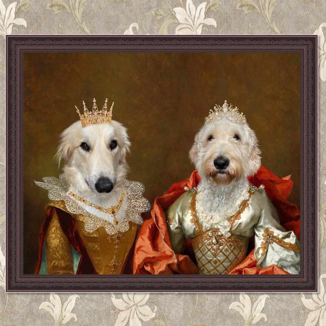 Custom Multiple Pet Portrait From Photo, Royal Pet Portrait ...