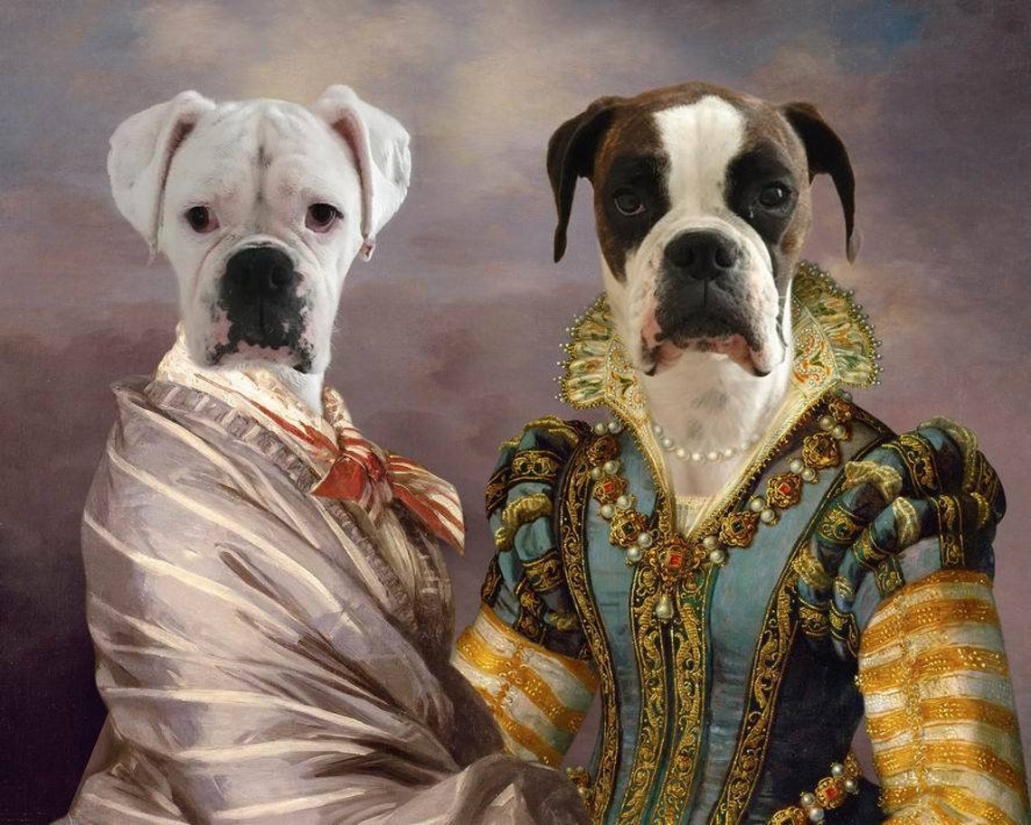 Custom Multiple Pet Portrait Royal Pet Portrait Dog Art | Etsy