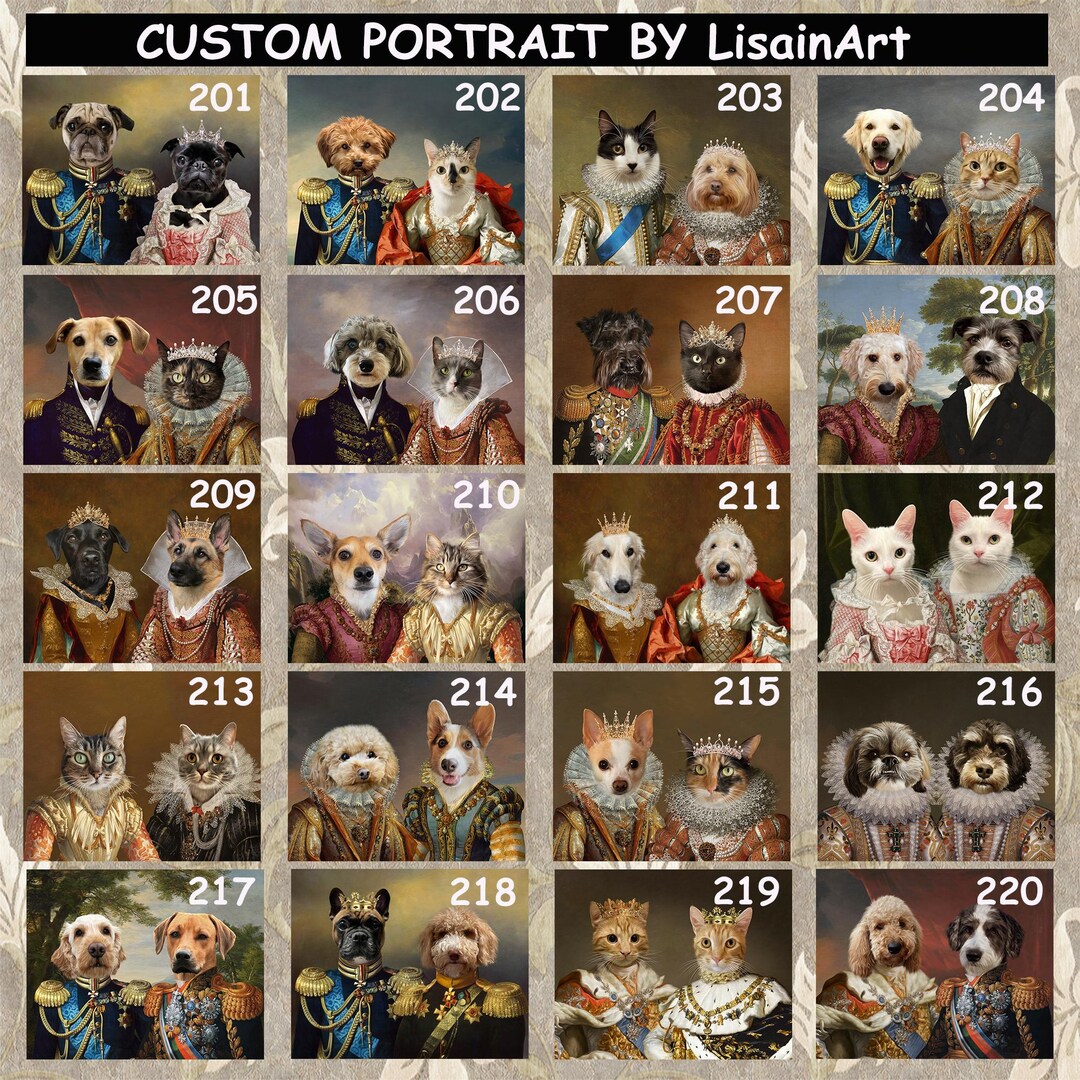 Custom Pet Portrait Regal,custom Family Pet Portrait,2 Pet Portraits ...
