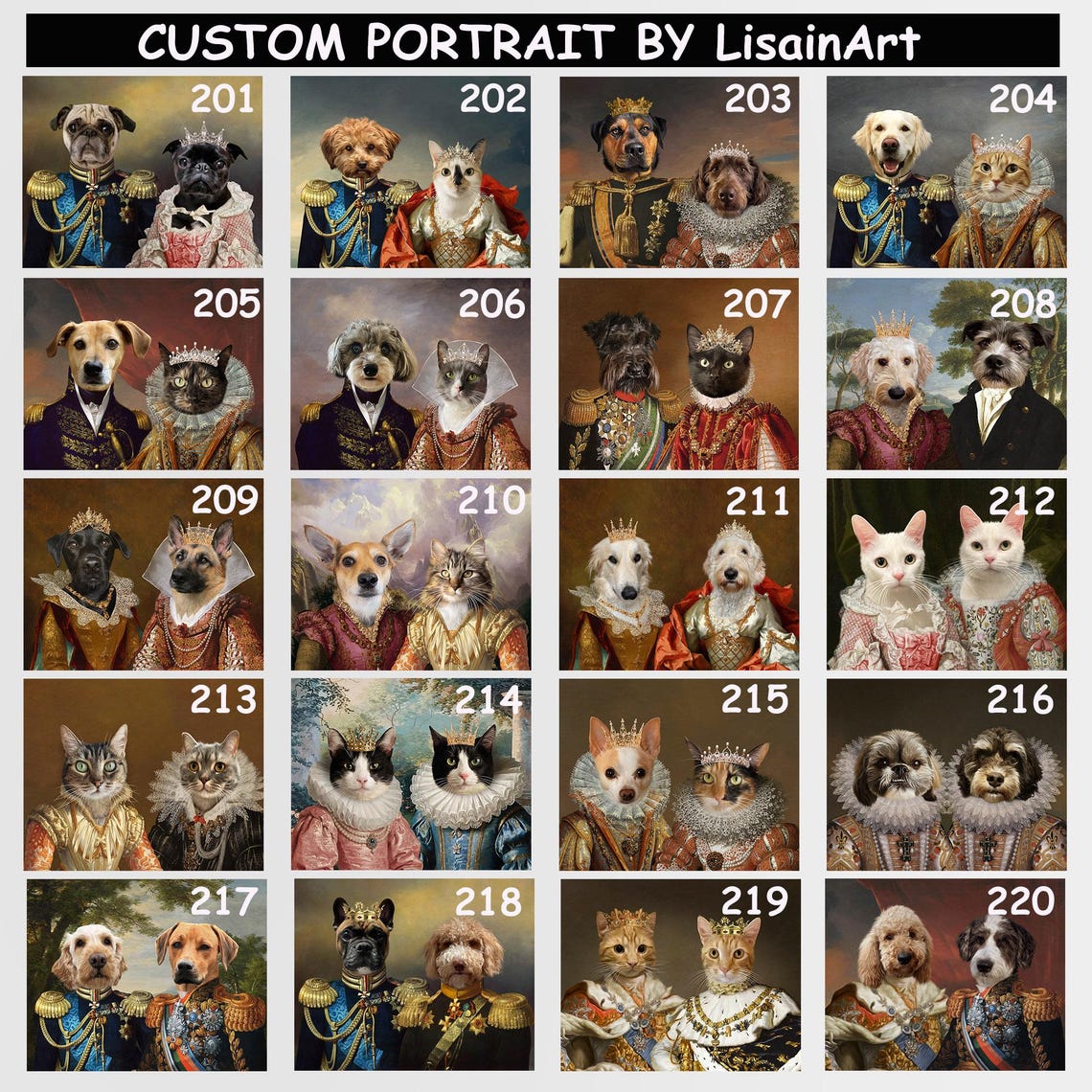 Custom Pet Portrait Regal,custom Family Pet Portrait,2 Pet Portraits ...