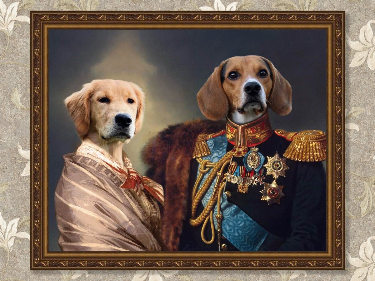 Custom Couple Portrait Pet Royal Dog Portrait Two Pet | Etsy