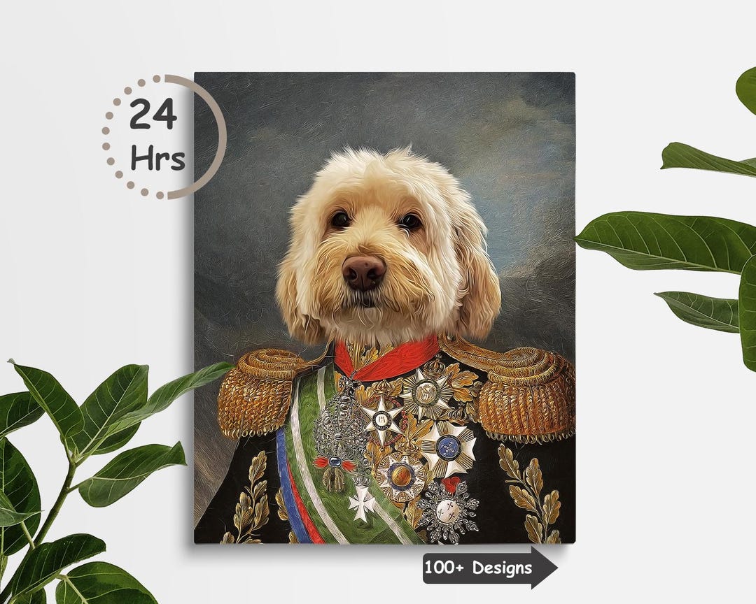 Custom Pet Portrait, Custom Dog Portrait in Military Uniform, Royal Pet ...