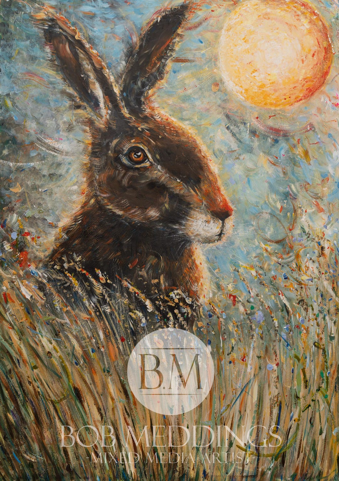 Signed Mounted A4 Print of Wild Hare in Corn Field at Sunset. 'let the ...