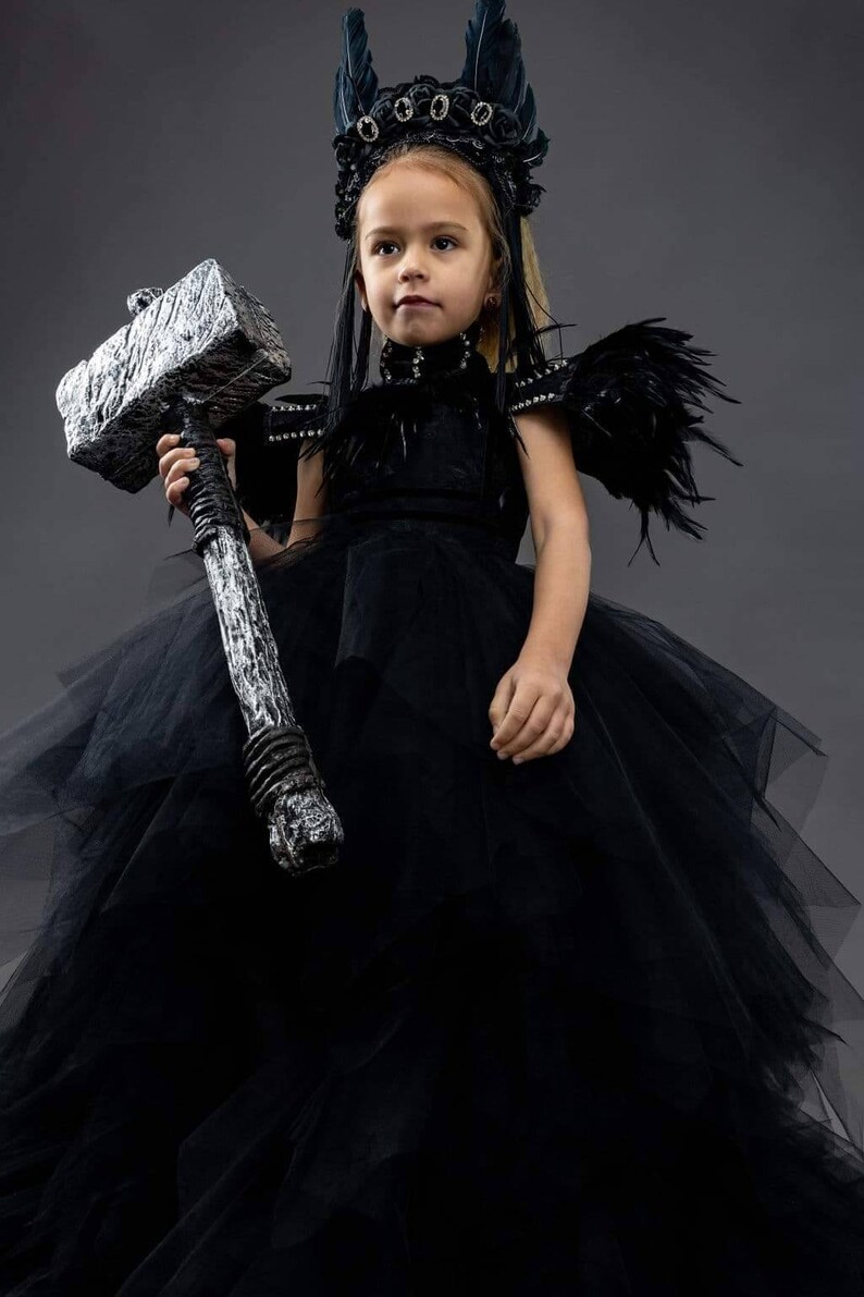 Kaiah Black Gothic Style Tulle Gown With Broad Shoulders and - Etsy