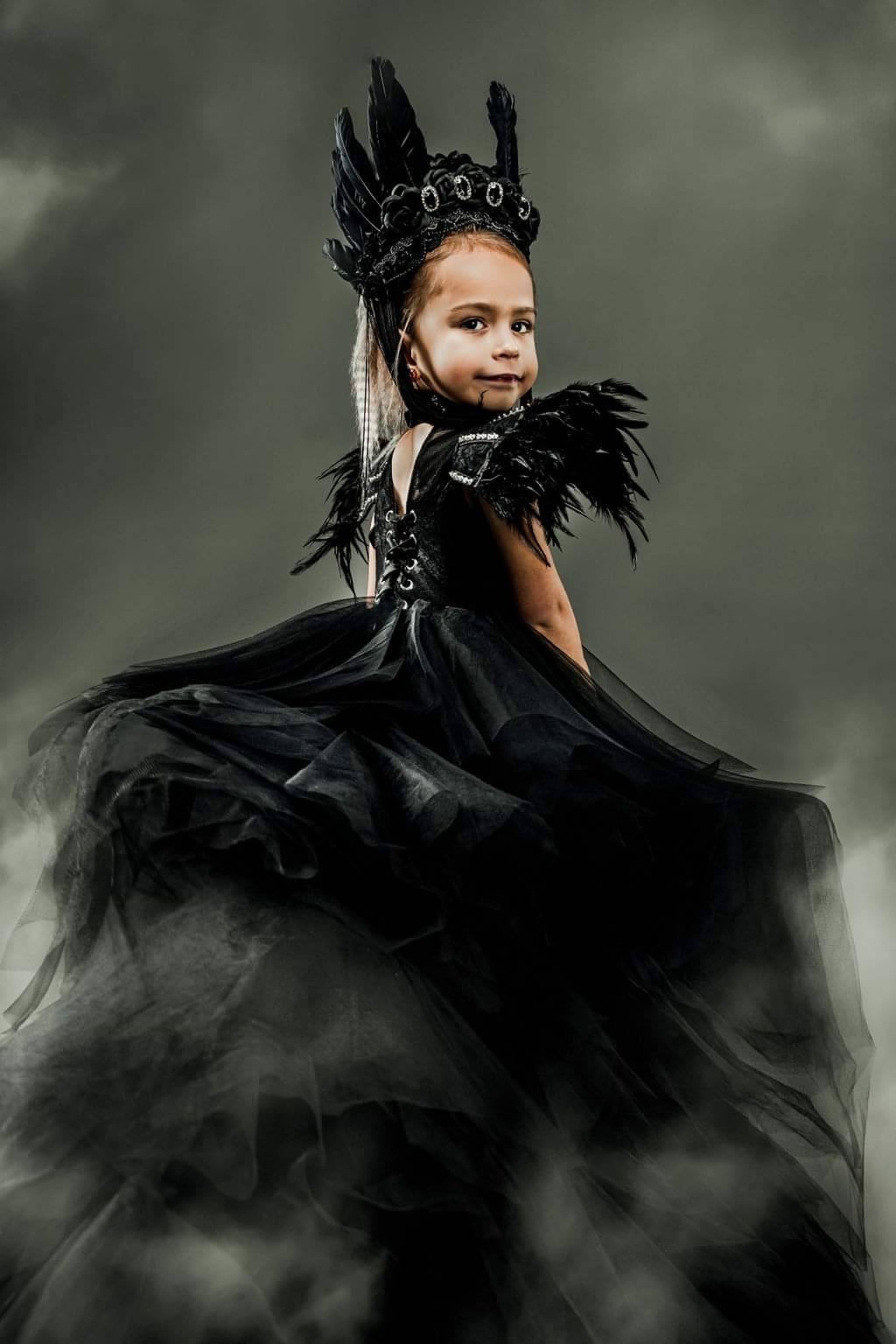 Kaiah Black Gothic Style Tulle Gown With Broad Shoulders and - Etsy