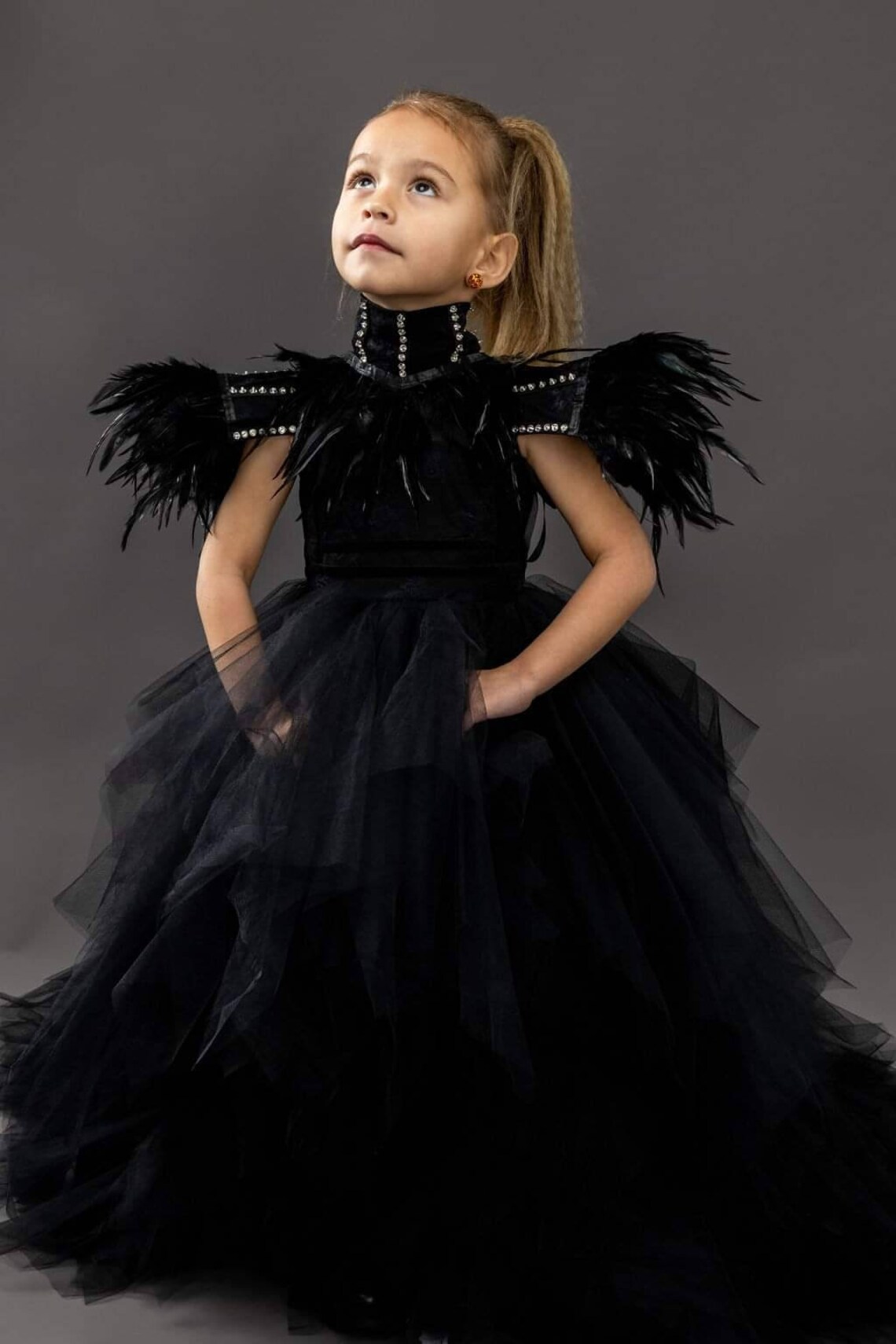 Kaiah Black Gothic Style Tulle Gown With Broad Shoulders and - Etsy